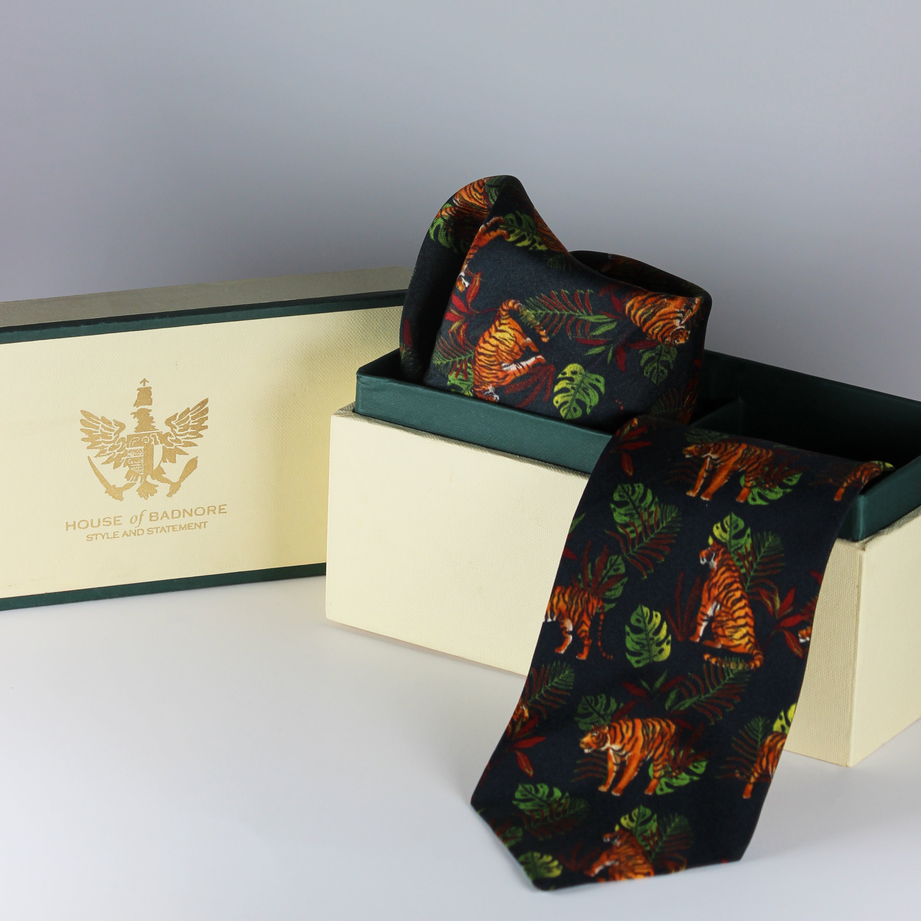 Eye of the Tiger Pocket Square & Tie Set by House of Badnore